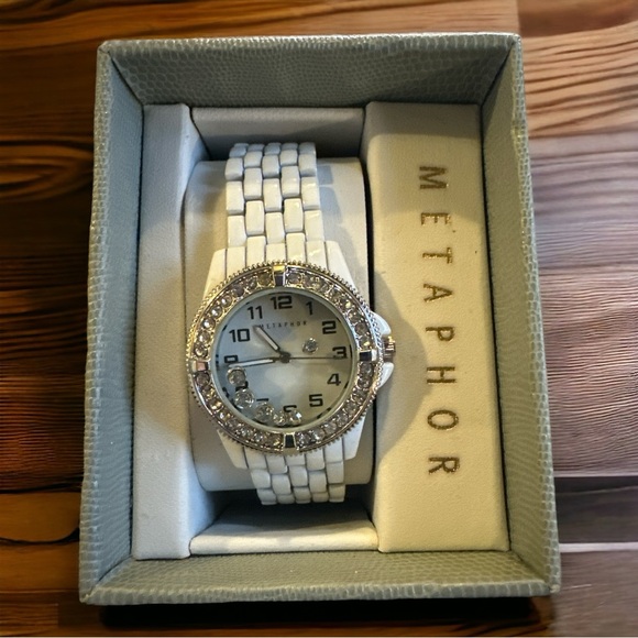 Metaphor | Accessories | New Metaphor Silver Tone Crystal Watch W White ...